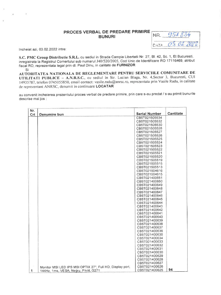 PV Predare Primire Conform Contract Nr. 951008 19.01.2022 PMC GROUP ...