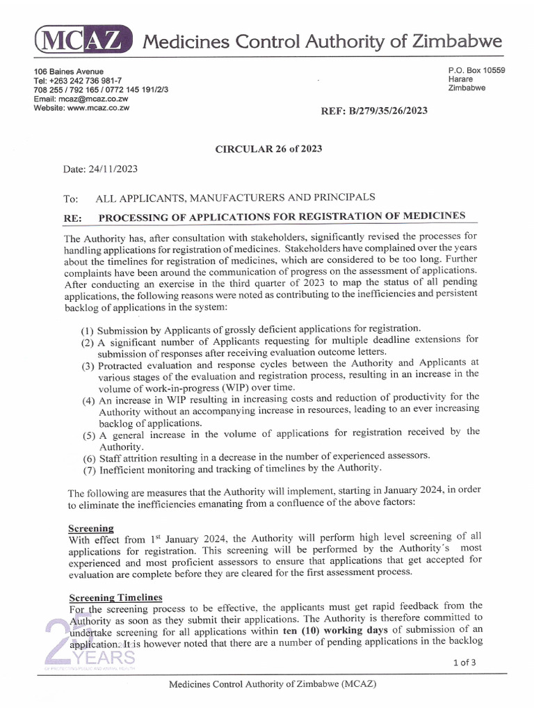 Circular 26 of 2023 - Processing of Applications For Registrations of ...