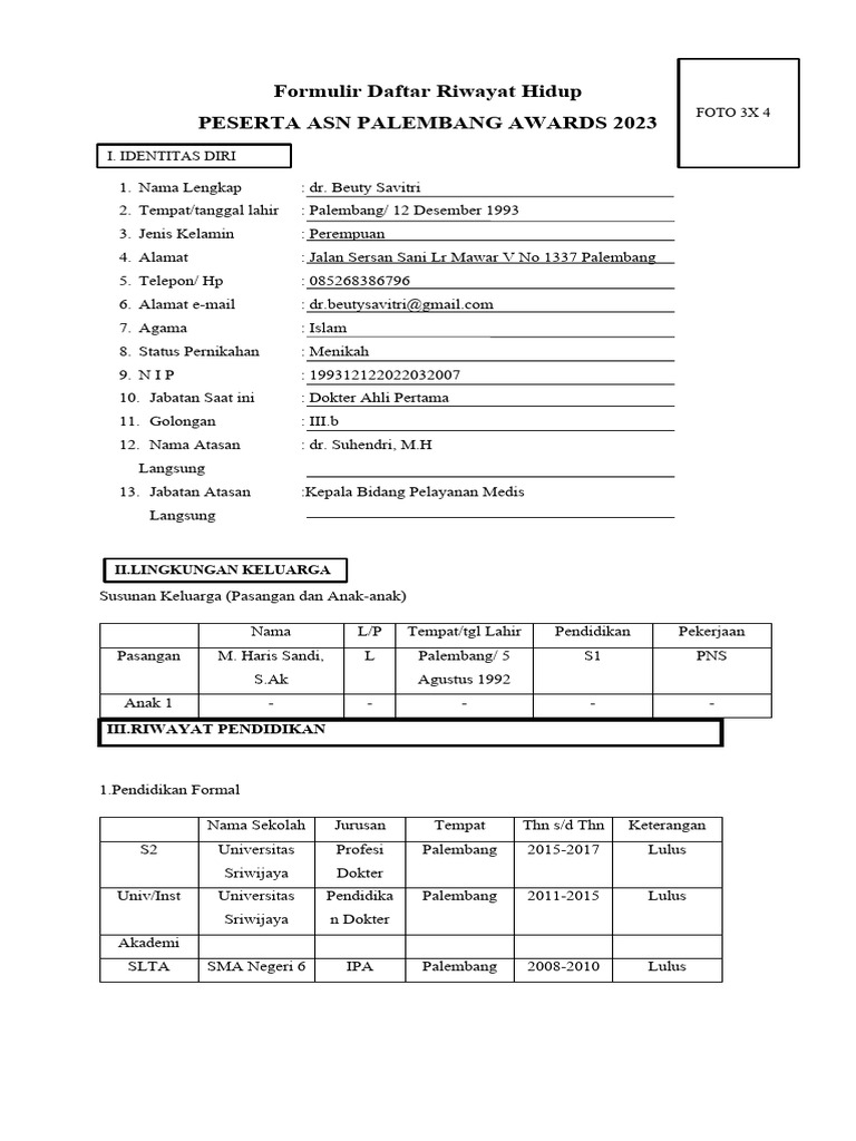 Profil ASN Palembang Awards 2023 | PDF