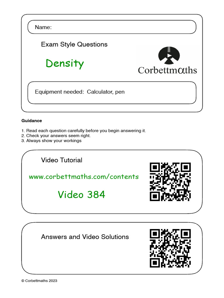 MathsGenie Density | PDF | Density | Volume