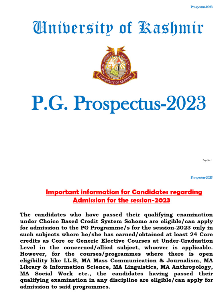 Kashmir University Prospectus 2023 | PDF | Engineering | Science