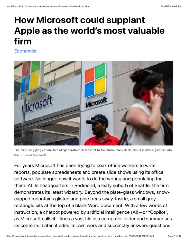 How Microsoft Could Supplant Apple As The World's Most Valuable Firm - Mint | PDF | Microsoft ...