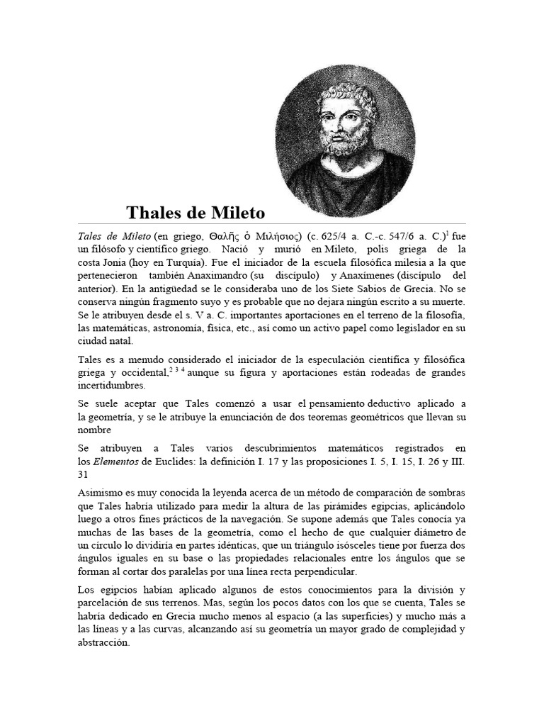 Tales de Mileto: Primer Filósofo Occidental | PDF | Matemáticas