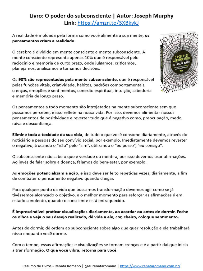 O Poder Do Subconsciente - Resumo Renata Romano | PDF