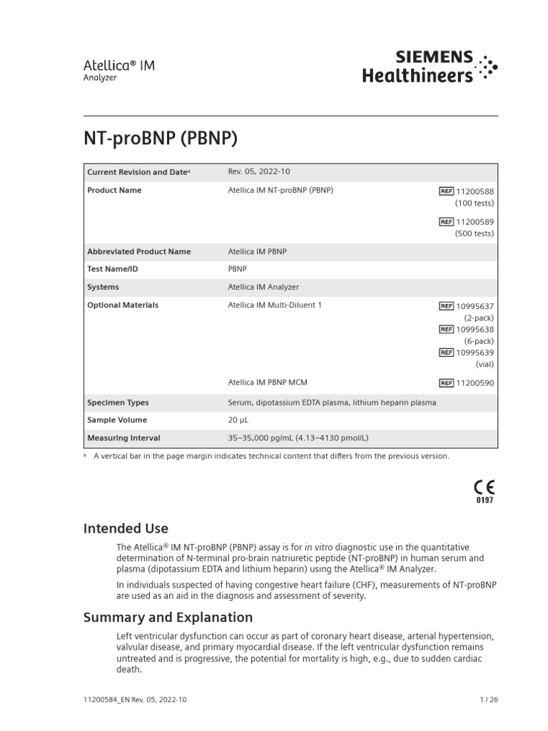 Atellica IM NT proBNP (PBNP) IFU | PDF | Heart Failure | Clinical Medicine