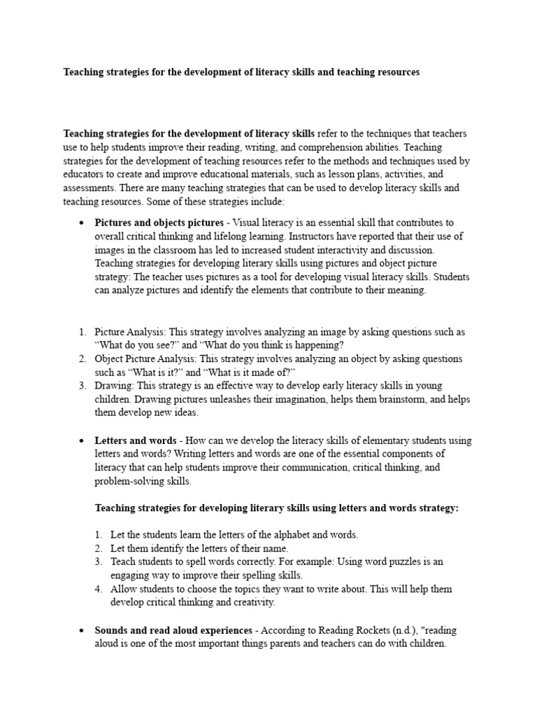 Teaching Strategies For The Development of Literacy Skills and Teaching ...
