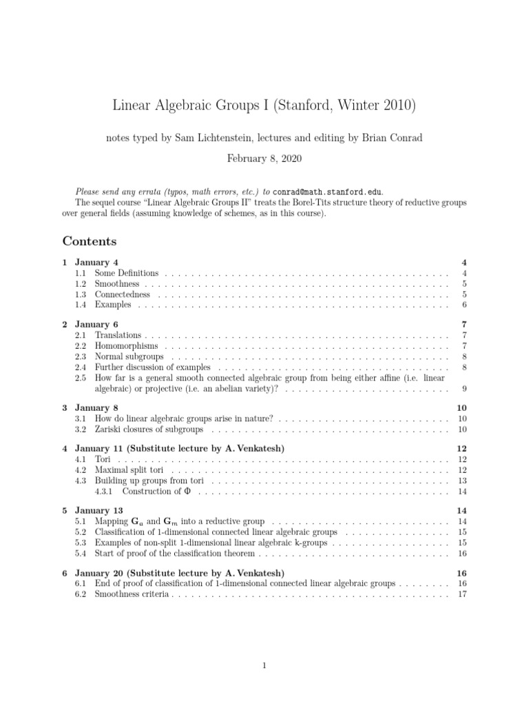 Linear Algebraic Groups Course Notes | PDF | Group (Mathematics ...