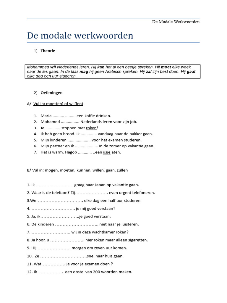 De Modale Werkwoorden - Huiswerk | PDF