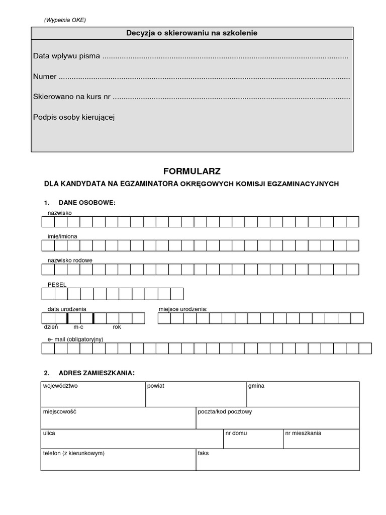 Formularz OKE EGZAMINATOR | PDF