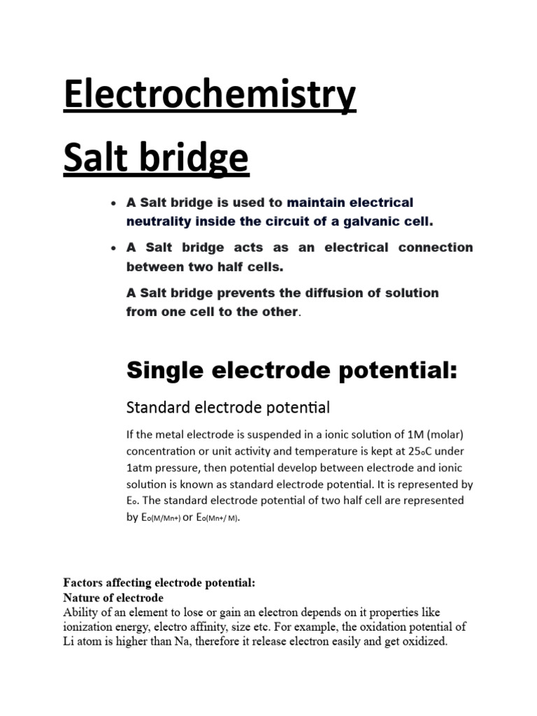Electrochemistry Short Notes | PDF | Redox | Electrochemistry