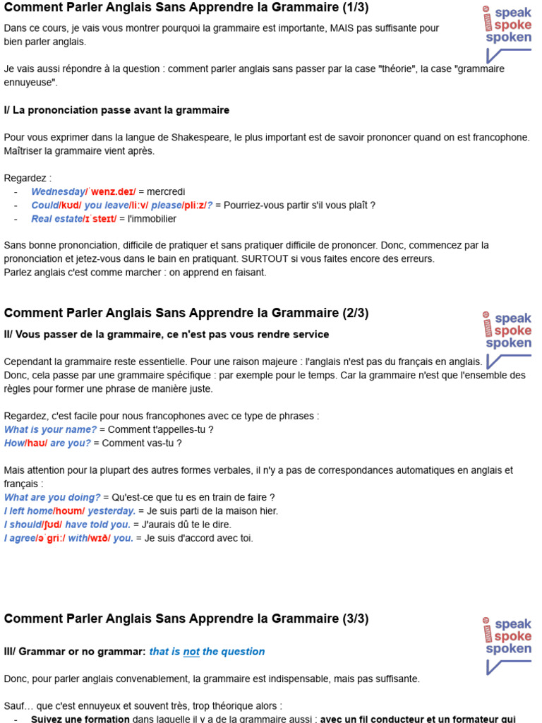 Parler Anglais Sans Grammaire | PDF | Langue anglaise | Linguistique