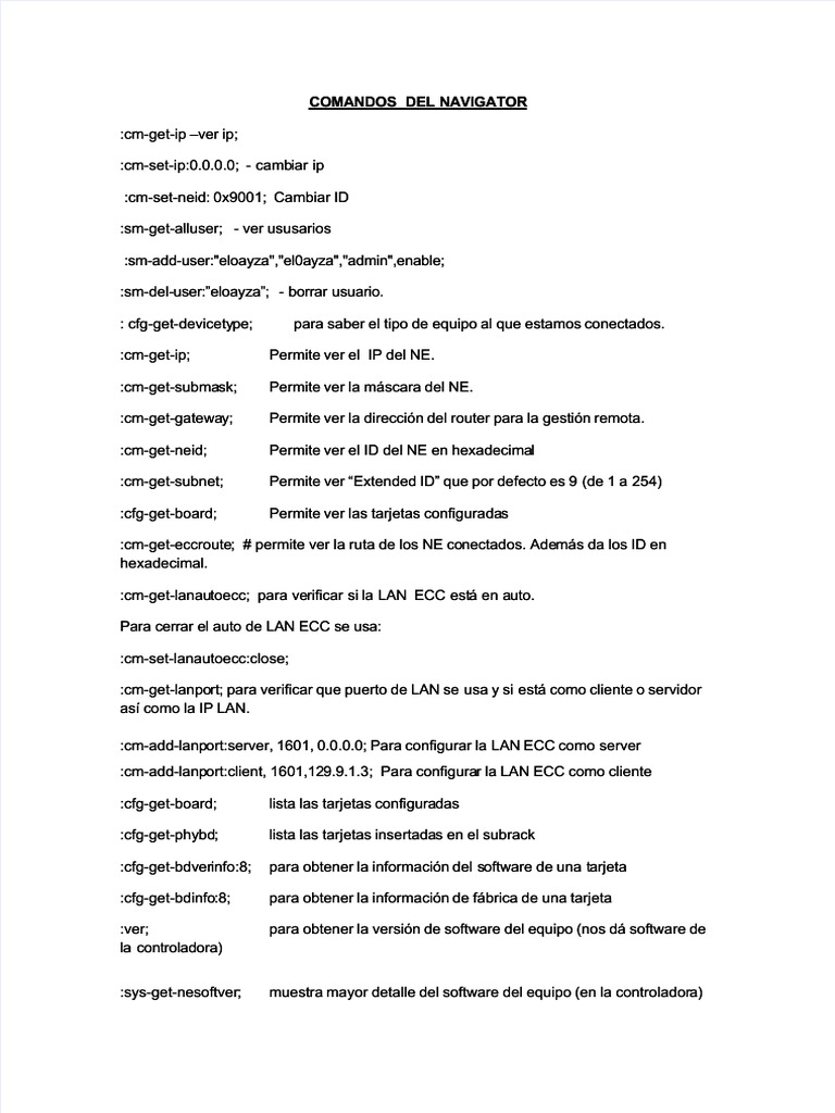 PDF Comandos Navigator 1 - Compress | PDF | Dirección IP | Protocolos ...