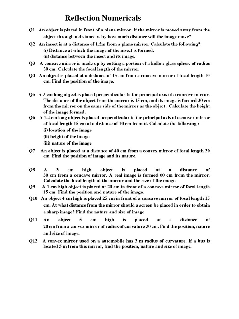 Reflection Numericals | PDF