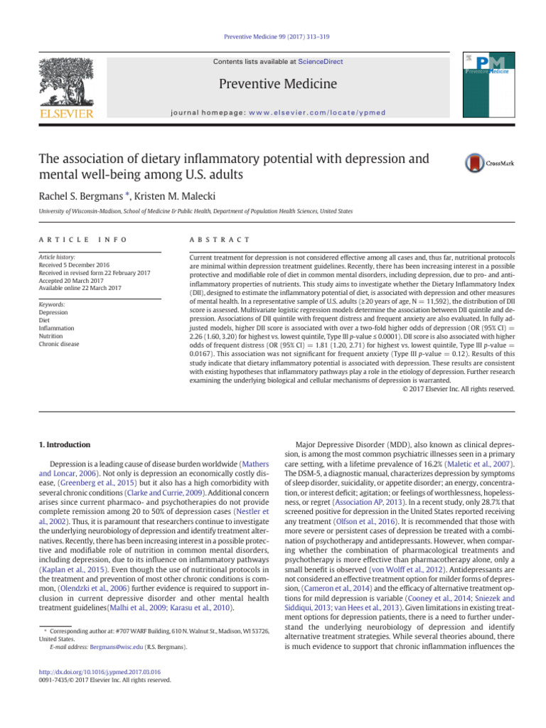 The Association of Dietary Inflammatory Potential With Depre - 2017 - Preventive | PDF | Major ...