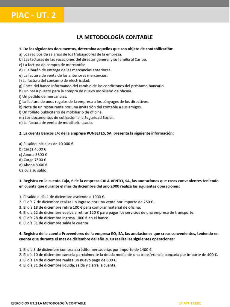 UD.2 Ejercicios | PDF | Contabilidad | Bancos