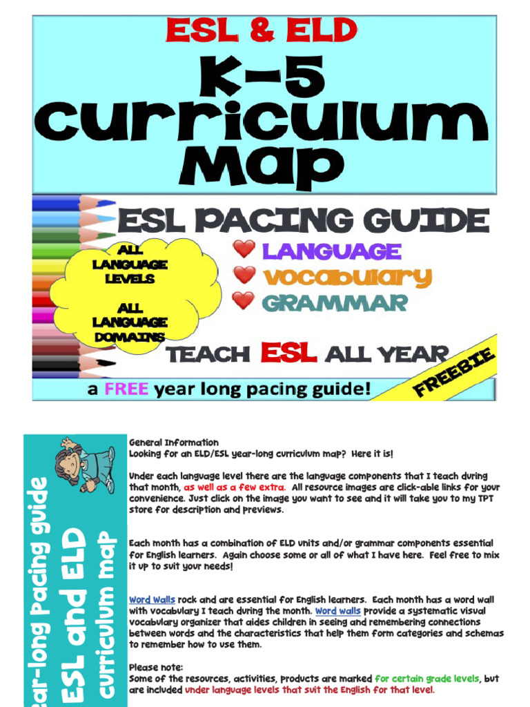 ESLFreeCurriculumMapYearlongELLPacingGuideEnglishLanguageLearner 1 ...