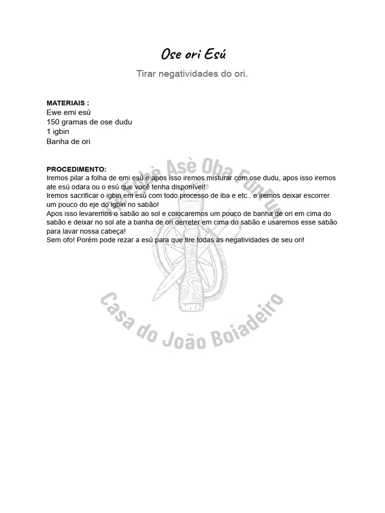 Ose Ori Esú | PDF | Gastronomia, comida e vinho