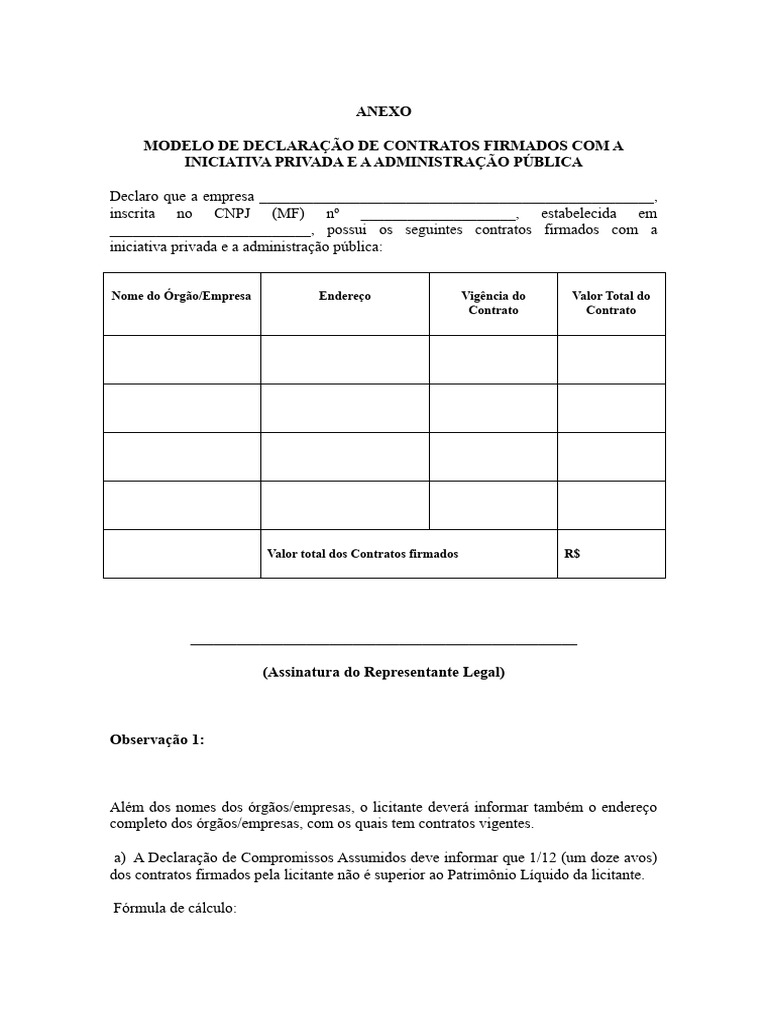Declaração de Contratos Firmados | PDF