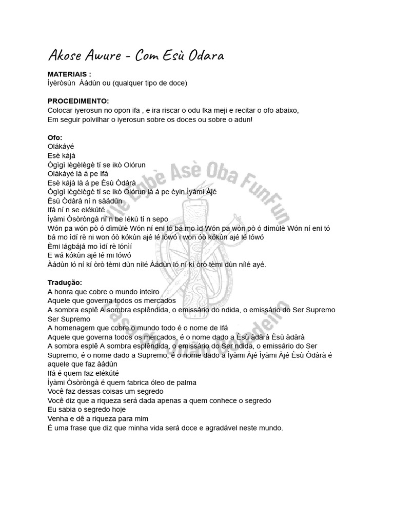 Akose Awure - Com Esù Odara | PDF