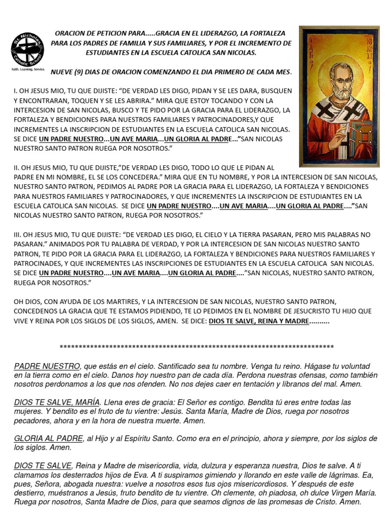 Novena Saint Nicholas SPANISH | PDF | Intercesión | orador del Señor