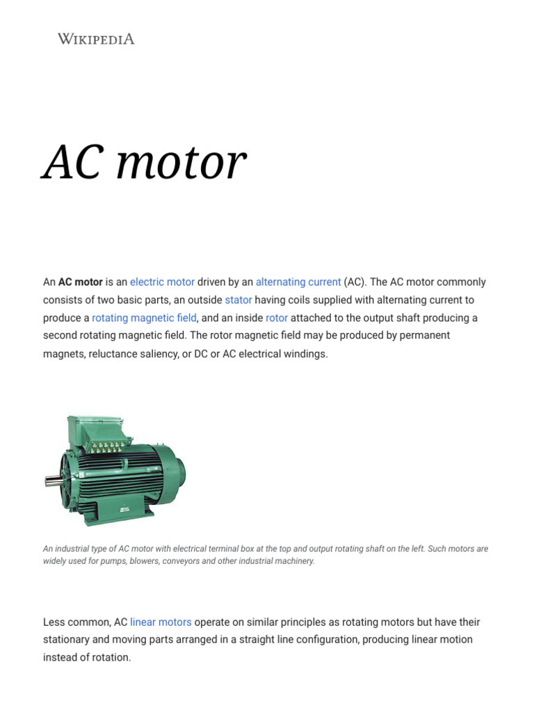 AC Motor: Electric Motor Alternating Current Stator Rotating Magnetic ...