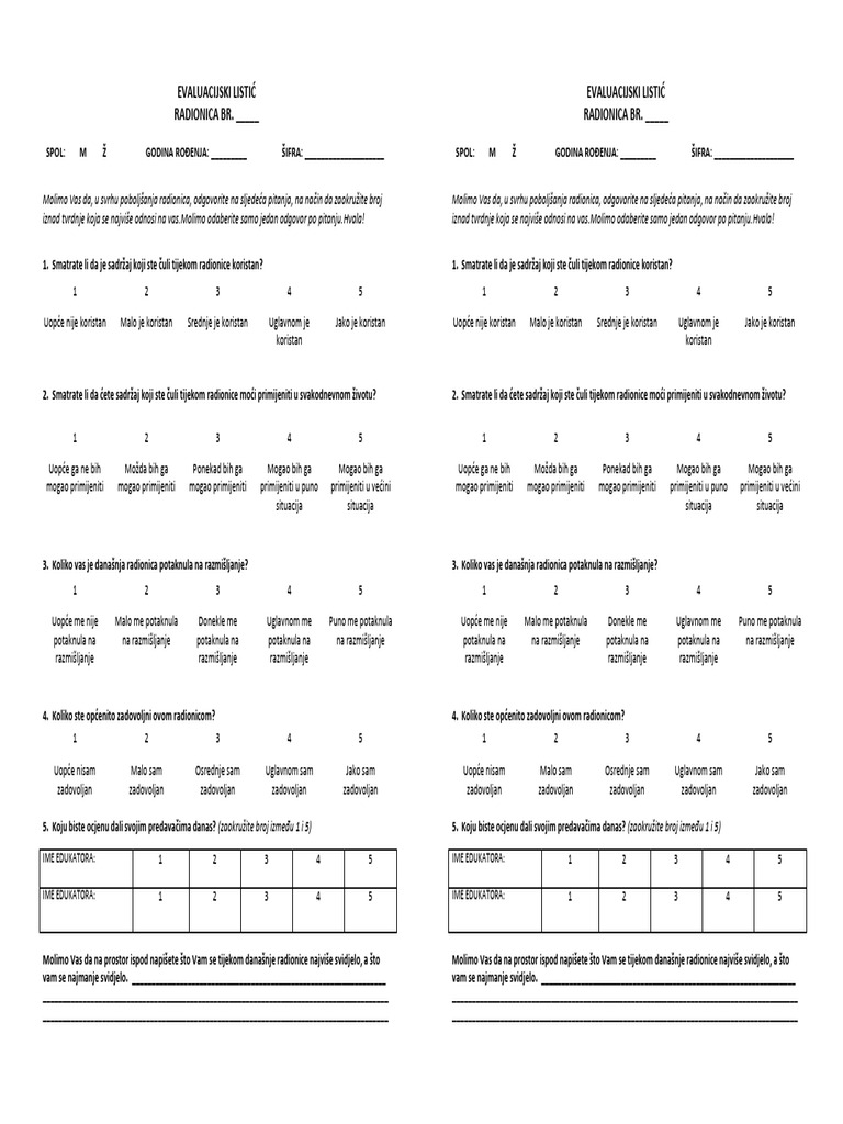 Evaluacijski Listic | PDF