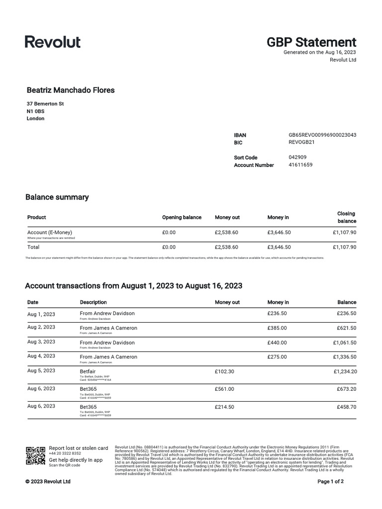 GBP Statement: Beatriz Manchado Flores | PDF | Business | Payments