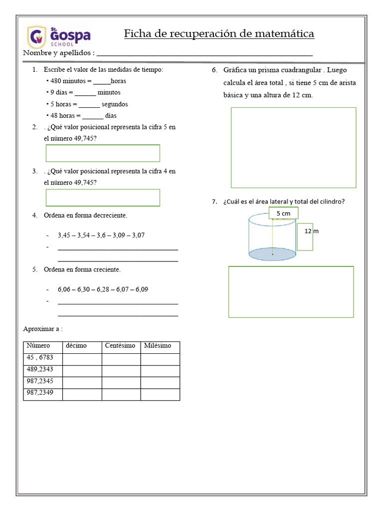 Practica calificada de matemática cuarto grado 04 | PDF