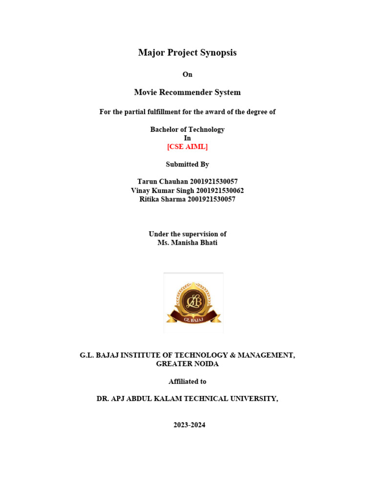 Project Synopsis23-24 | PDF | Machine Learning | Software Engineering