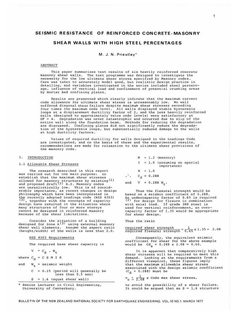 Seismic Resistance of Reinforced Concrete-Masonry Shear Walls With High ...
