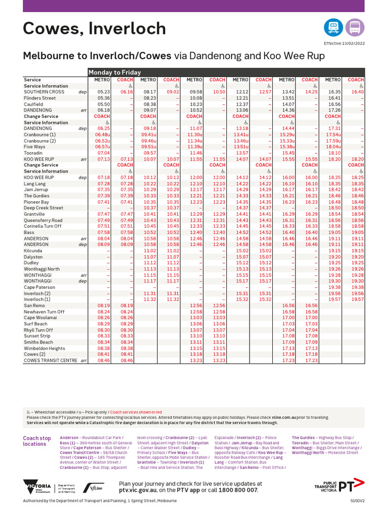 515 Cowes Inverloch Timetable Web 130222 v2 | PDF | Public Services ...