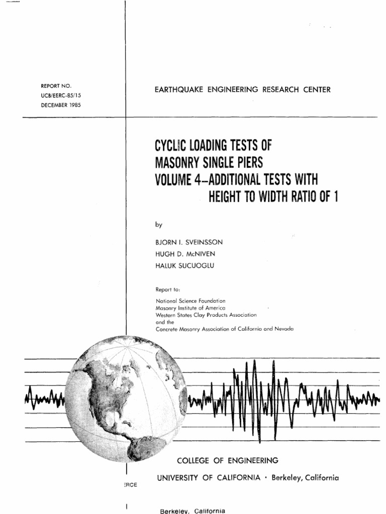 Cyclic Loading of Masonry Single Piers - Volume 4 - Additional Tests ...