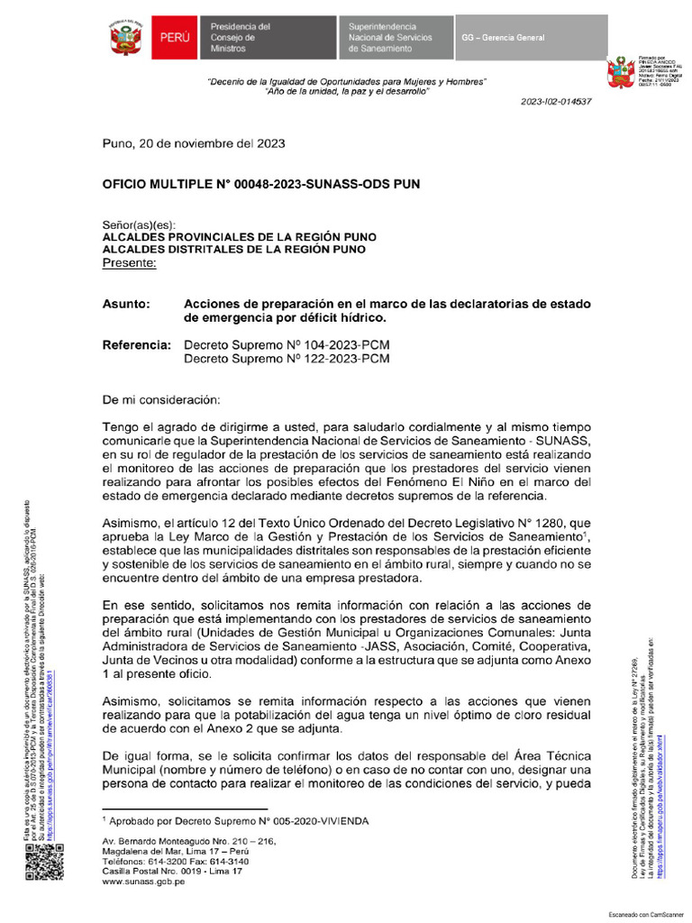 Oficio Mult - Nro - 048-2023 Acciones de Preparación Deficit Hidrico | PDF