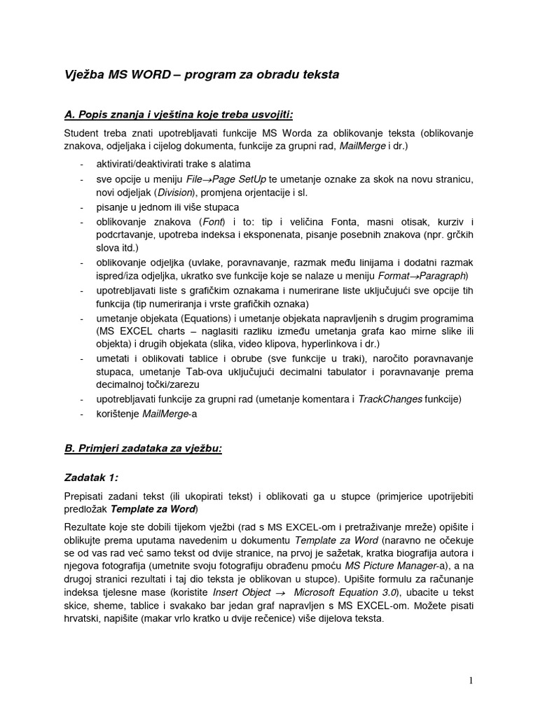 MS Word - Opis Vježbe | PDF