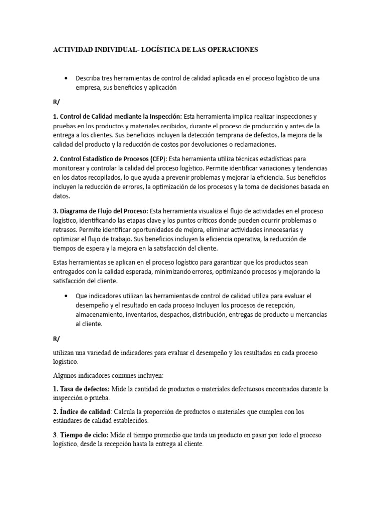 Actividad Individual-logística de Las Operaciones | PDF | Calidad ...