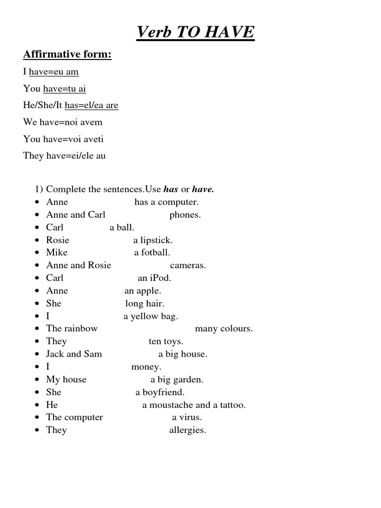 Verb To Have-lesson+Worksheet | PDF