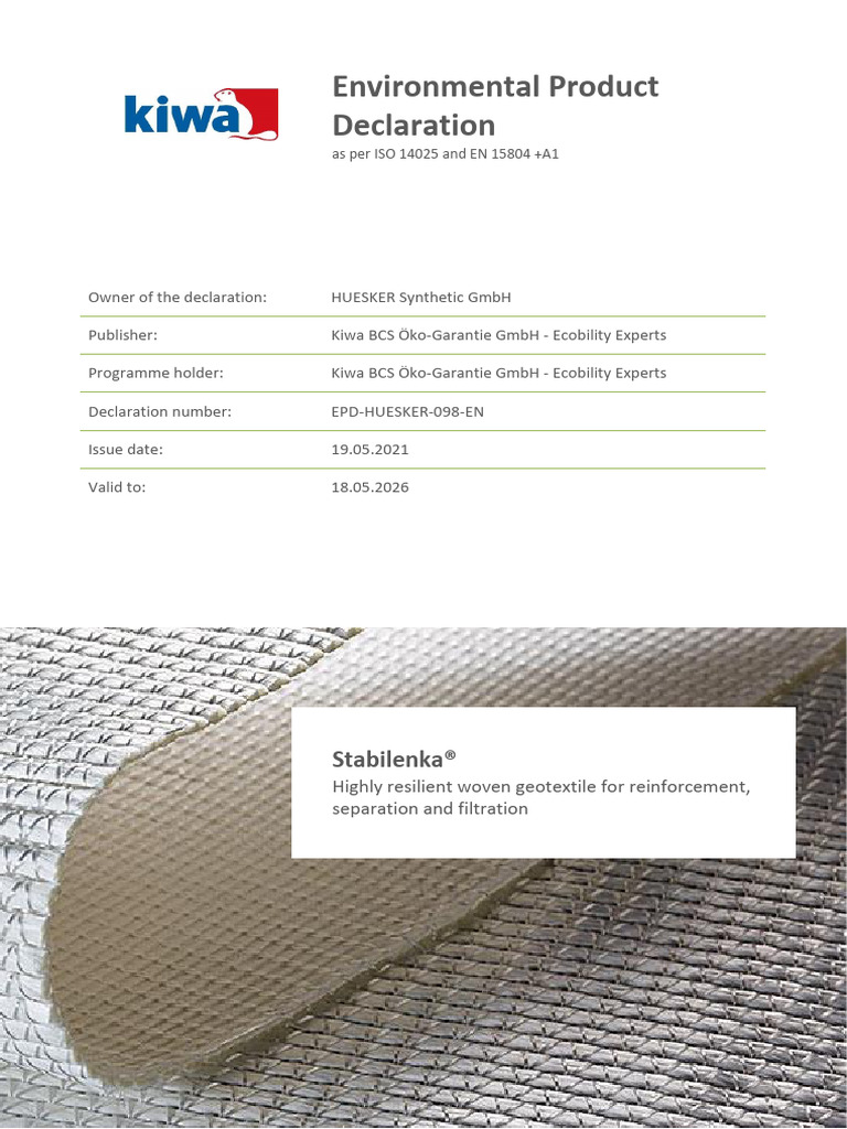 Epd Huesker Stabilenka | Download Free PDF | Yarn | Life Cycle Assessment