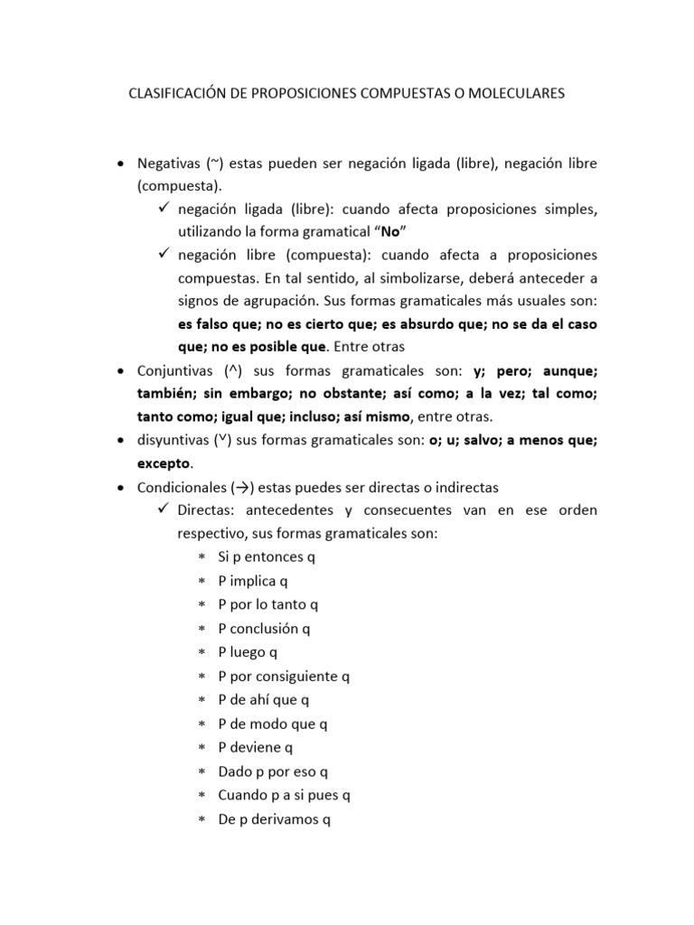 Clasificación de Proposiciones Compuestas o Moleculares | PDF