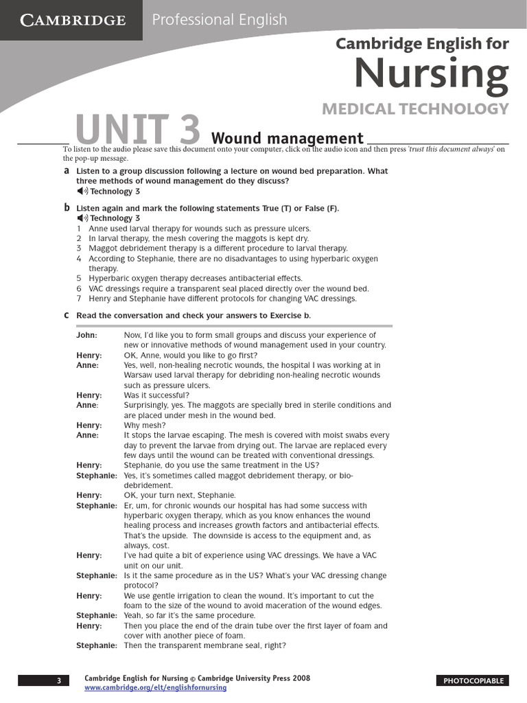 Cambridge English For Nursing Medical Technology Intermediate Unit3 ...