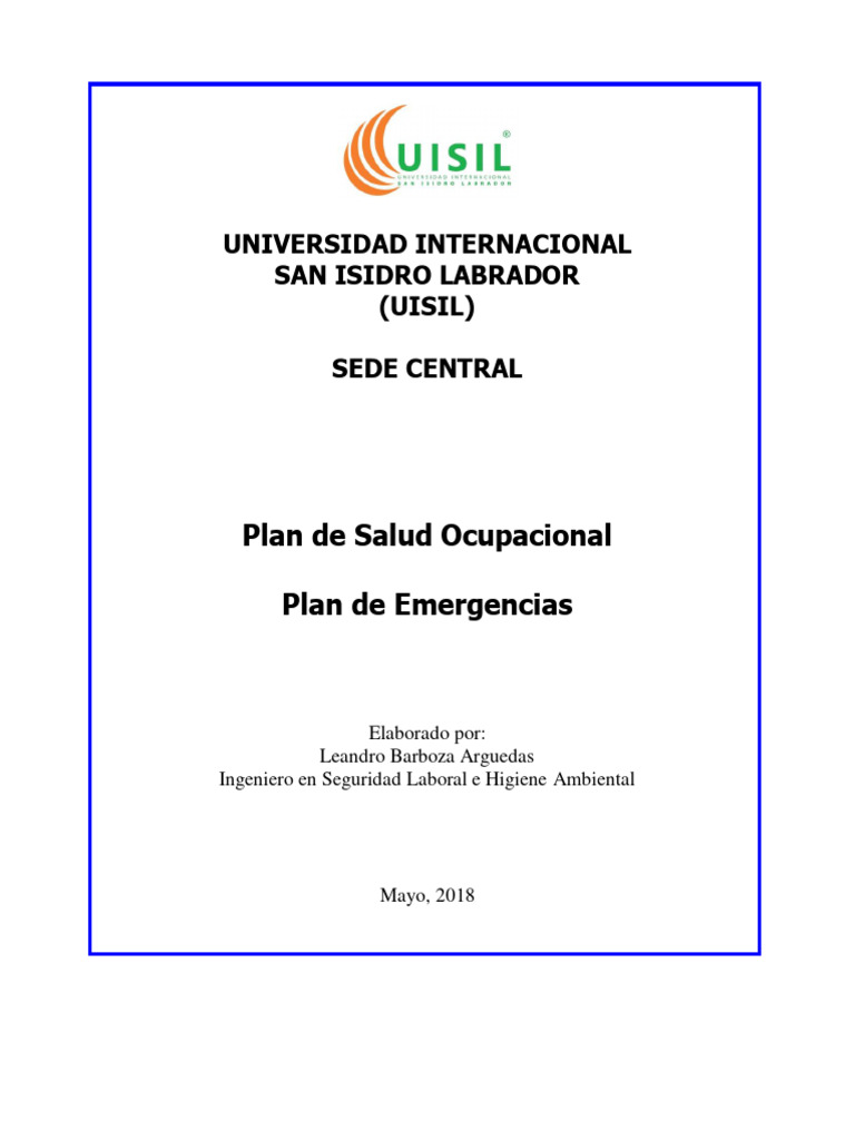Plan de Salud y Emergencias UISIL 2018 | PDF | Seguridad y salud ...