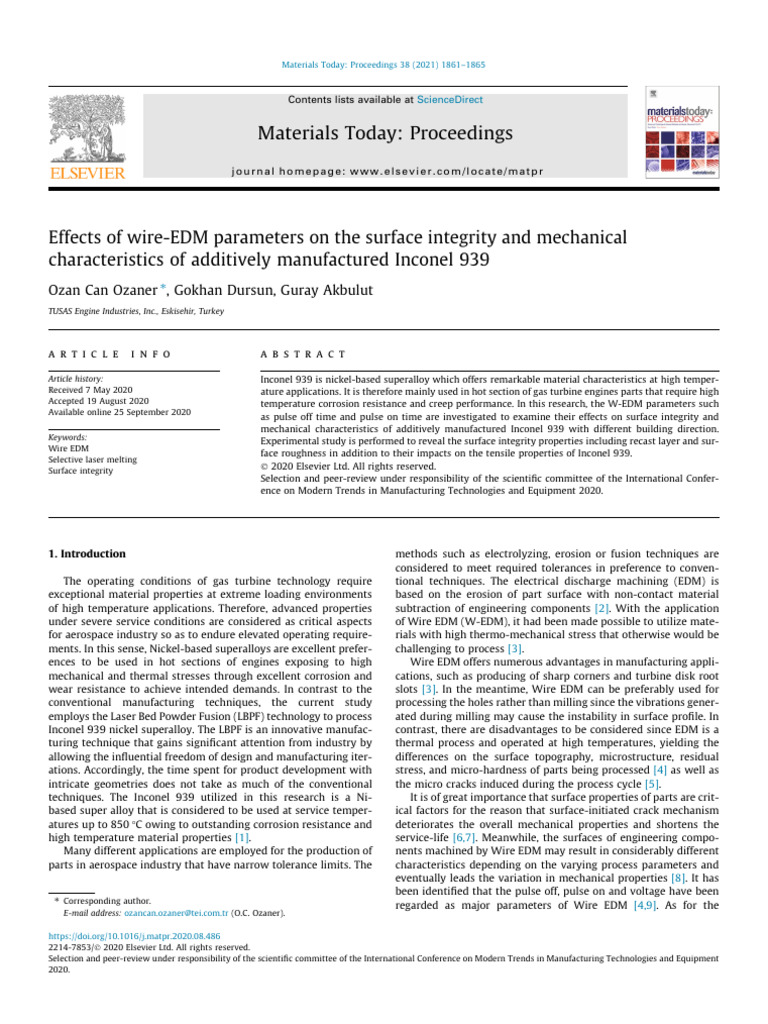 Effects of wire-EDM Parameters On The Surface Integrity and Mechanical ...