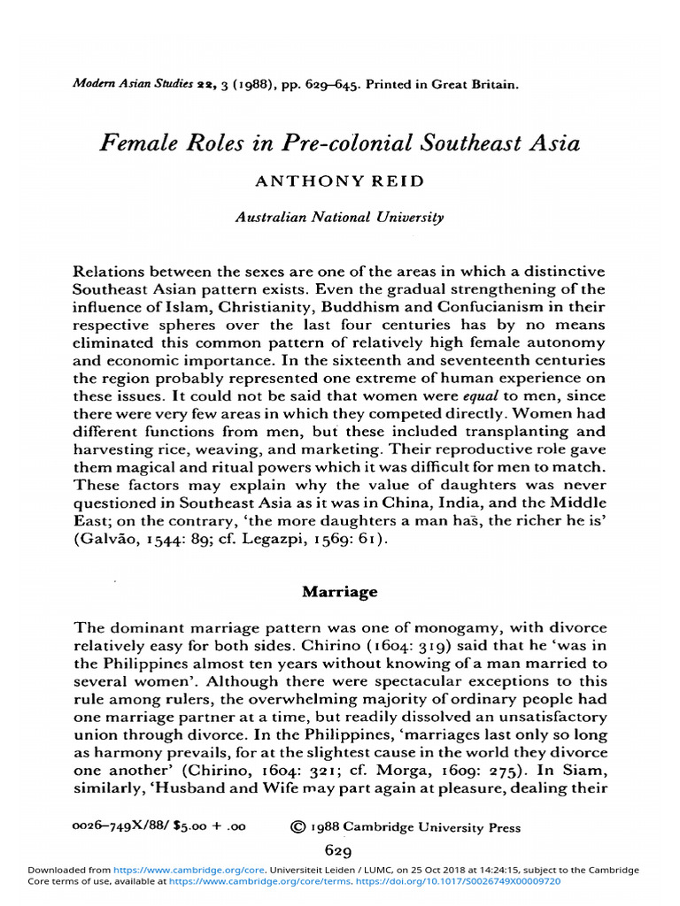 Female Roles in Pre-Colonial Southeast Asia | PDF | Marriage ...