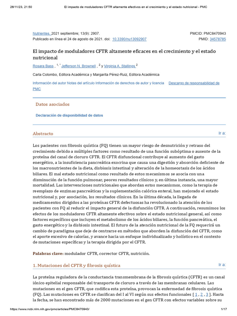 The Impact of Highly Effective CFTR Modulators On Growth and Nutritios Status ESPAÑOL | PDF ...