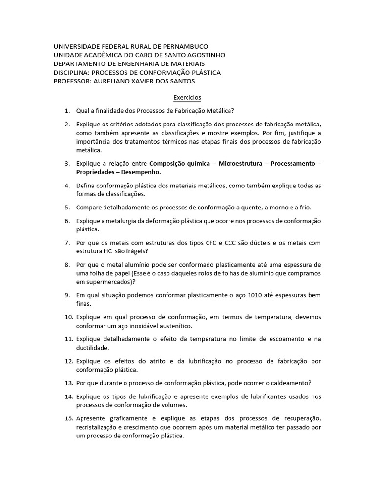 Ficha de Exercícios 1 - CP | PDF | Metais | Ductilidade