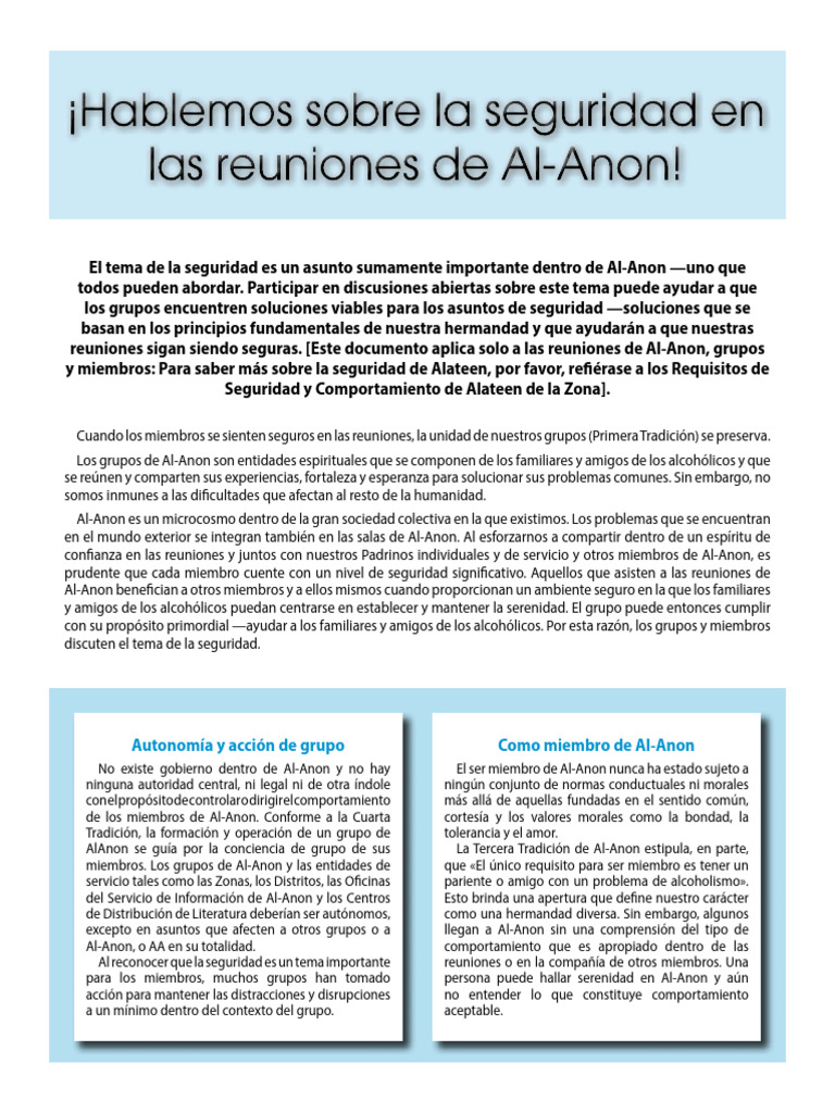 Spanish Safety La Seguridad Dentro de Las Reuniones de Al Anon | PDF ...