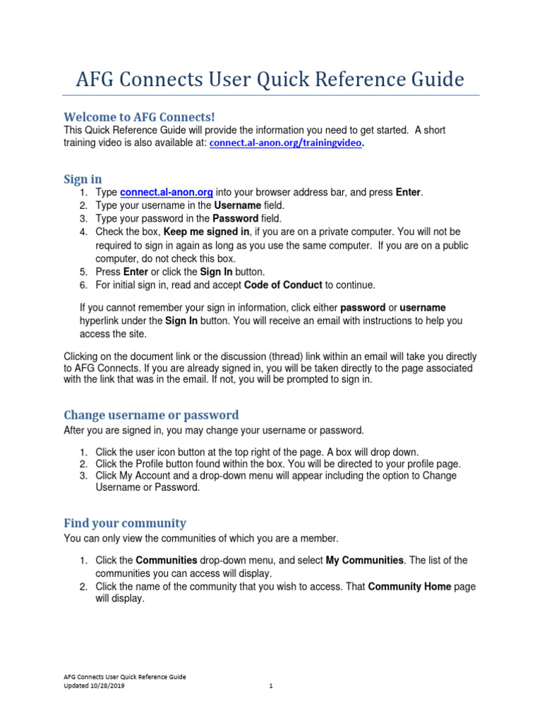 AFGConnects Quick Reference Guide | Download Free PDF | User (Computing) | Password
