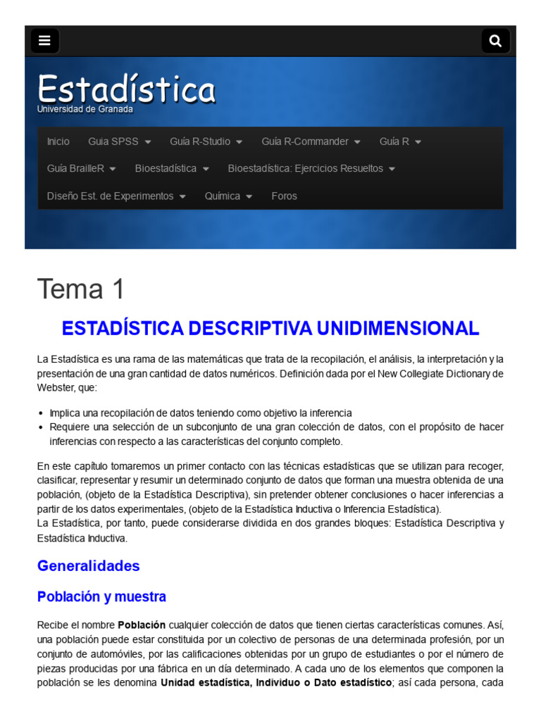 Tema 1 Estadística Pdf Estadísticas Muestreo Estadísticas