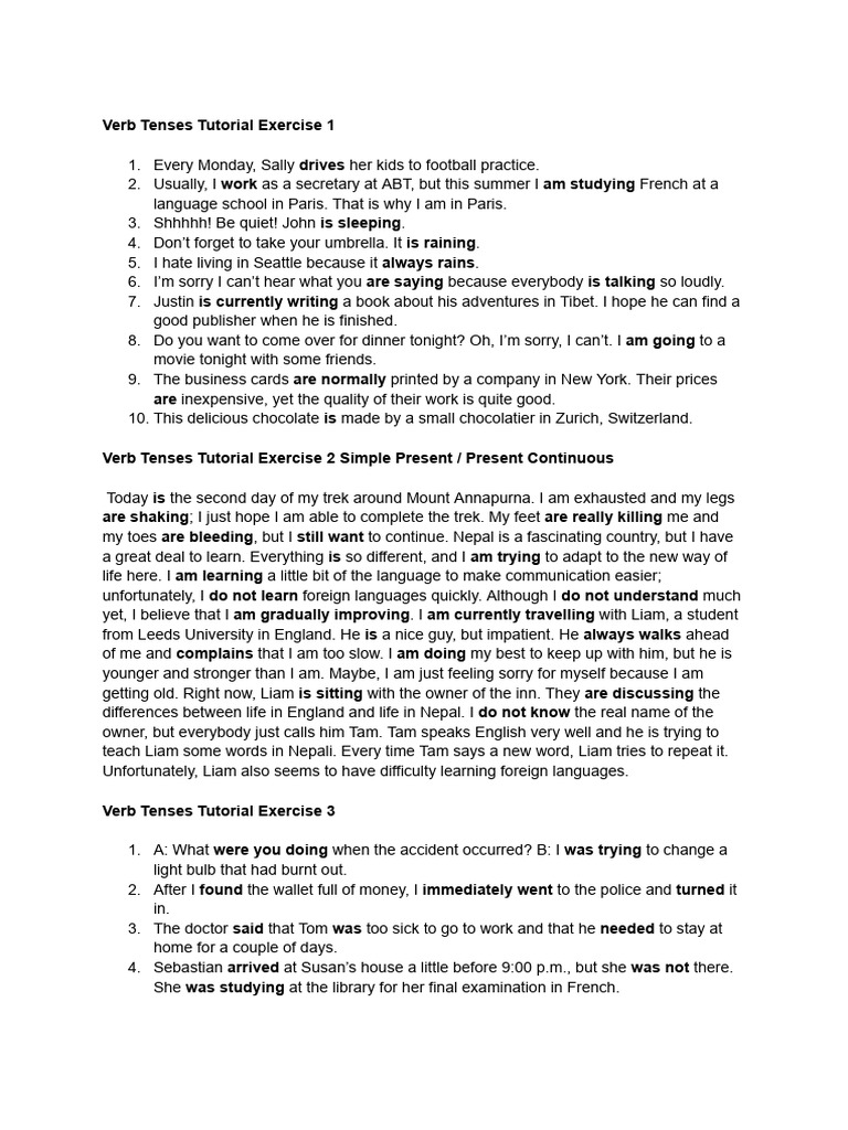 Verb Tenses Tutorial Exercises Grammar | PDF | Verb