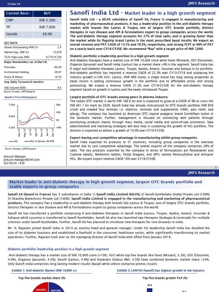Sanofi India LTD - IC - Market Leader in High Growth Segment | PDF ...