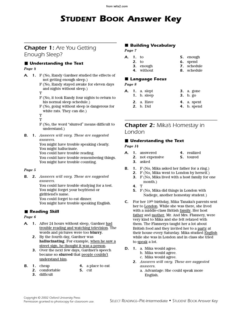 Select Readings - Pre Intermediate Answer | Download Free PDF | Mobile ...